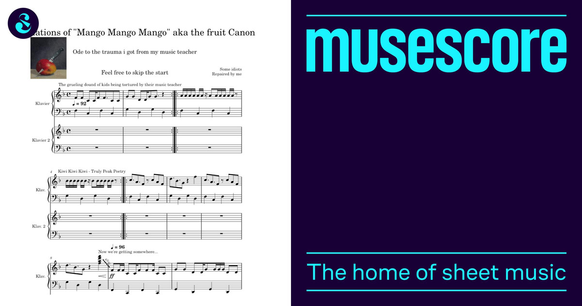 Variations over Mango Mango Mango- Fruit Canon Sheet Music for Piano ...