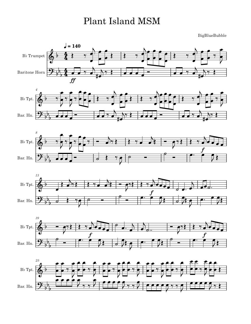 Plant Island MSM Sheet Music for Trumpet in b-flat, Baritone horn ...