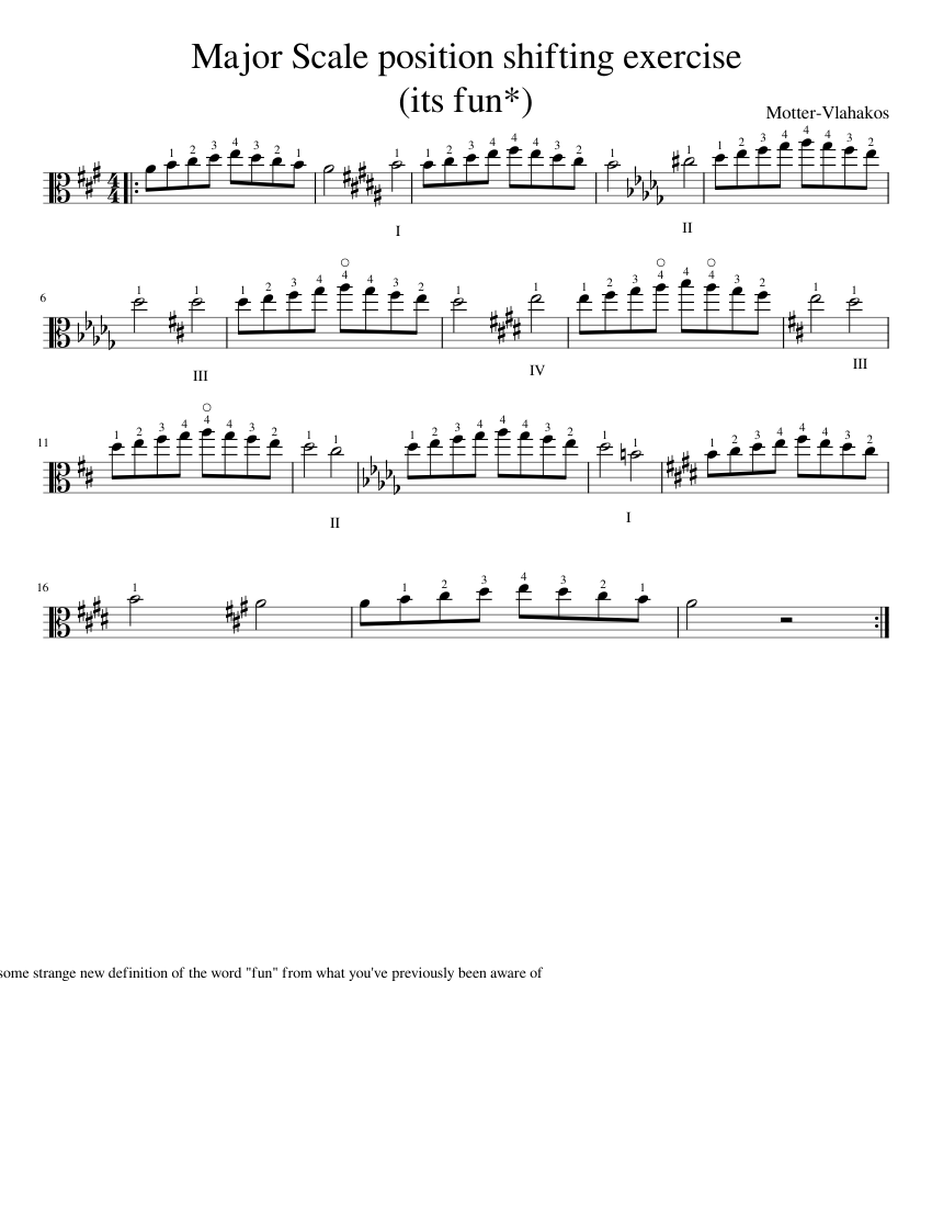 Major Scale position shifting exercise for Viola Sheet music for Violin ...