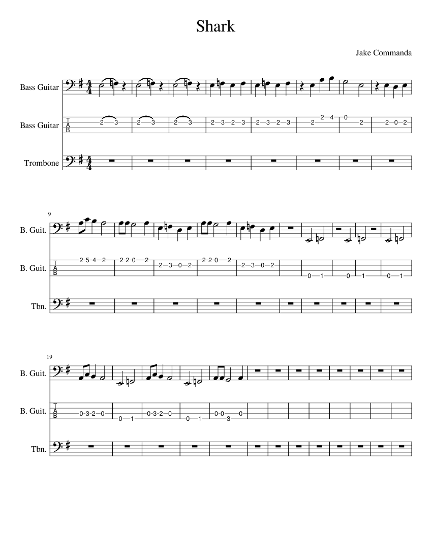 Shark Sheet music for Trombone, Bass guitar (Mixed Trio) | Musescore.com