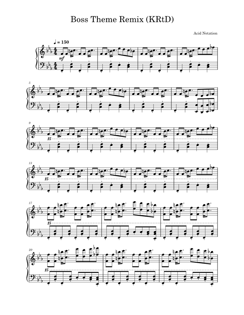 Boss Theme Remix – Acid Notation Sheet Music for Piano (Solo ...