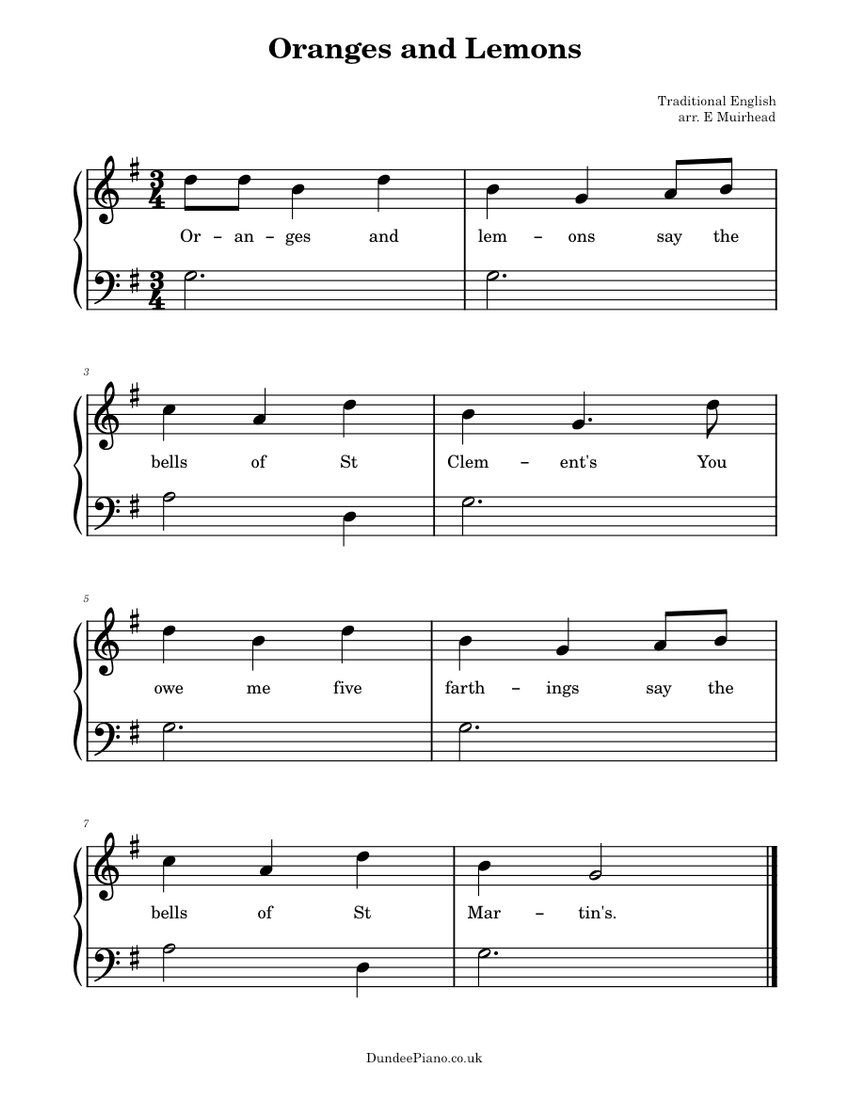 Oranges and Lemons - Traditional Sheet Music for Piano (Solo) easy ...