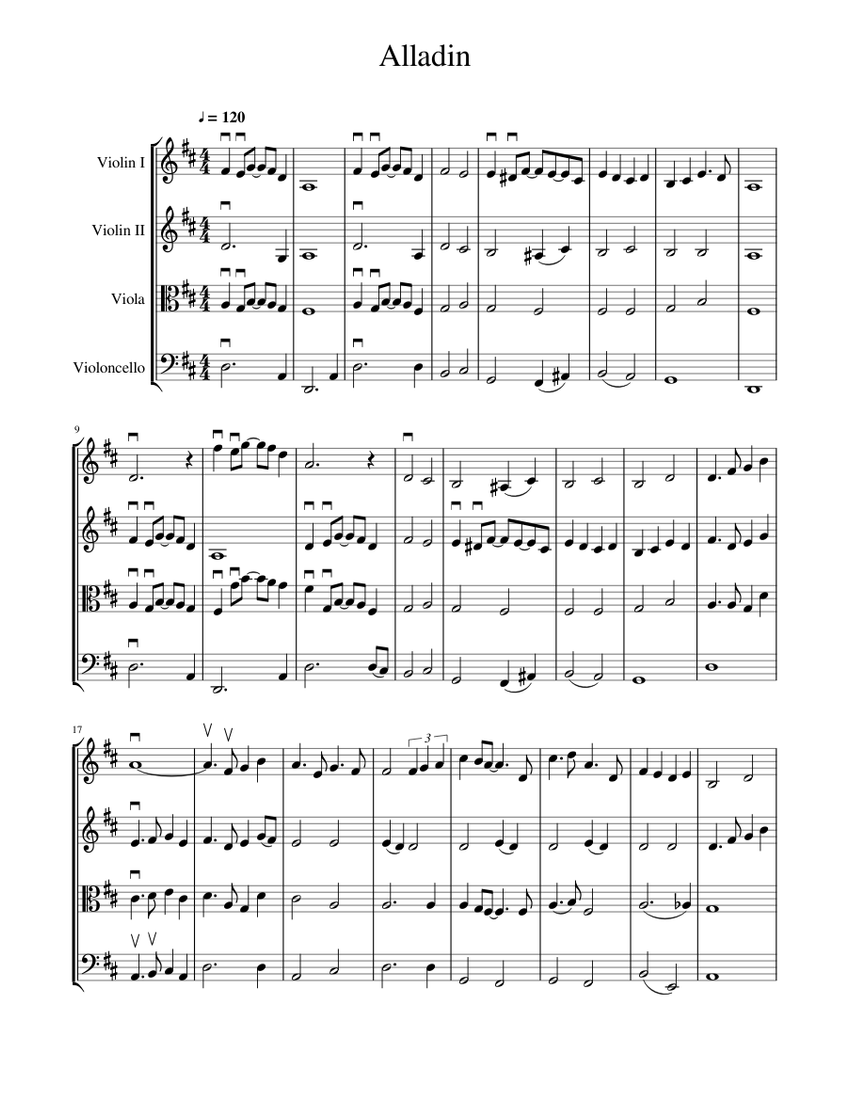 Alladin Sheet music for Violin, Viola, Cello (String Quartet ...