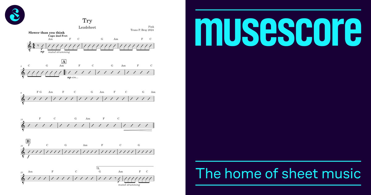 Try – Pink, busbee, Ben West Sheet music for Guitar (Solo) | Musescore.com