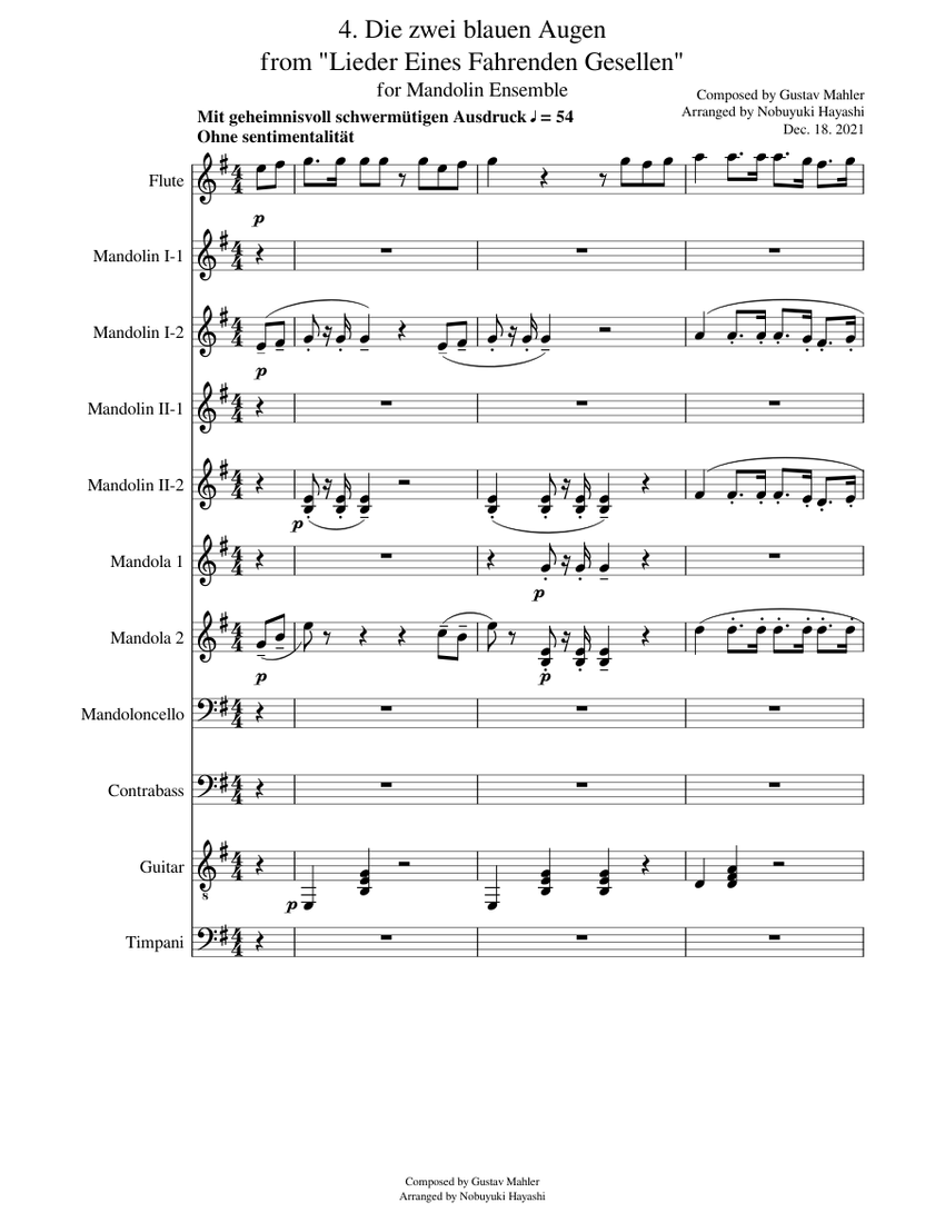 Die zwei blaue Augen from Lieder eines fahrenden Gesellen – Gustav Mahler for Mandolin Ensemble ...