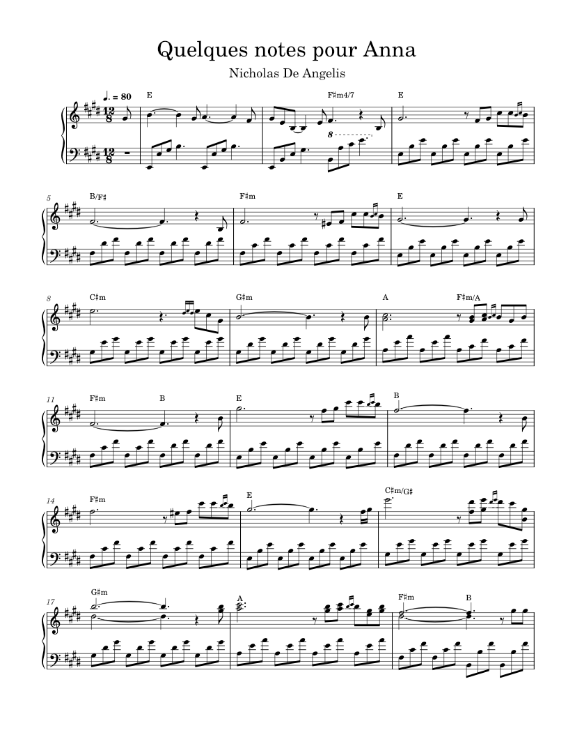 Quelques notes pour Anne Sheet music for Piano (Solo) | Musescore.com