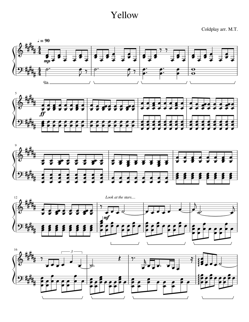 Yellow - Coldplay Sheet Music for Piano (Solo) | MuseScore.com