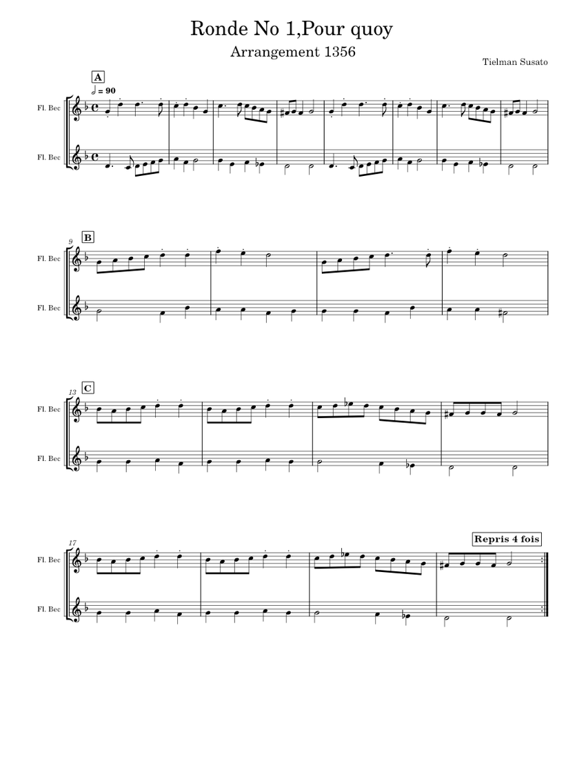 Danserye – Tielman Susato Ronde no 1 - Pourquoy_Nouaille_sol Sheet ...