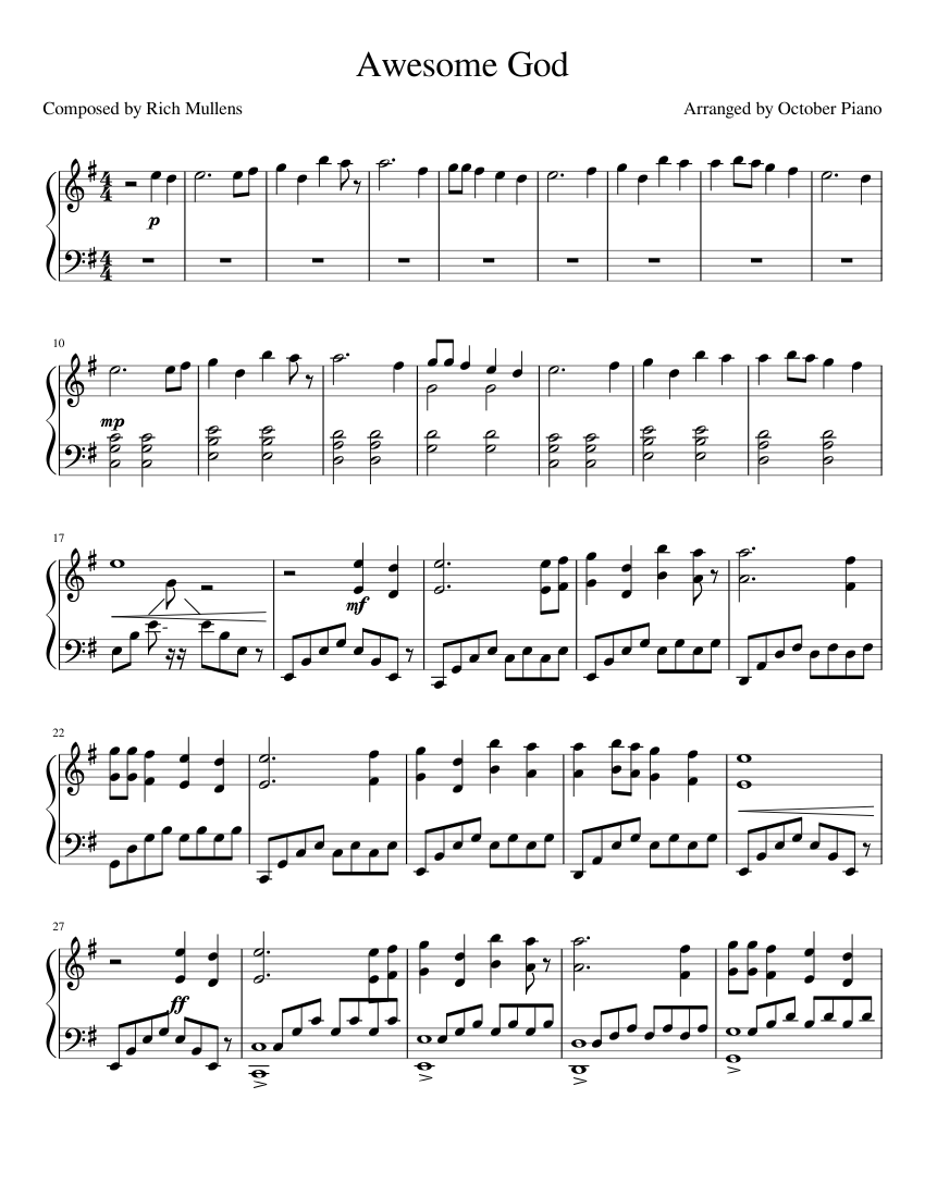 Awesome God Sheet Music for Piano (Solo) Easy | MuseScore.com