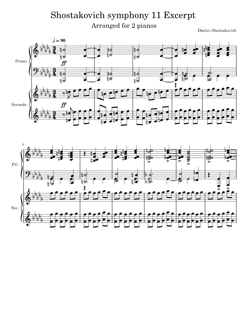 Shostakovich 11 Excerpt Arranged for 2 Pianos Sheet Music for Piano ...