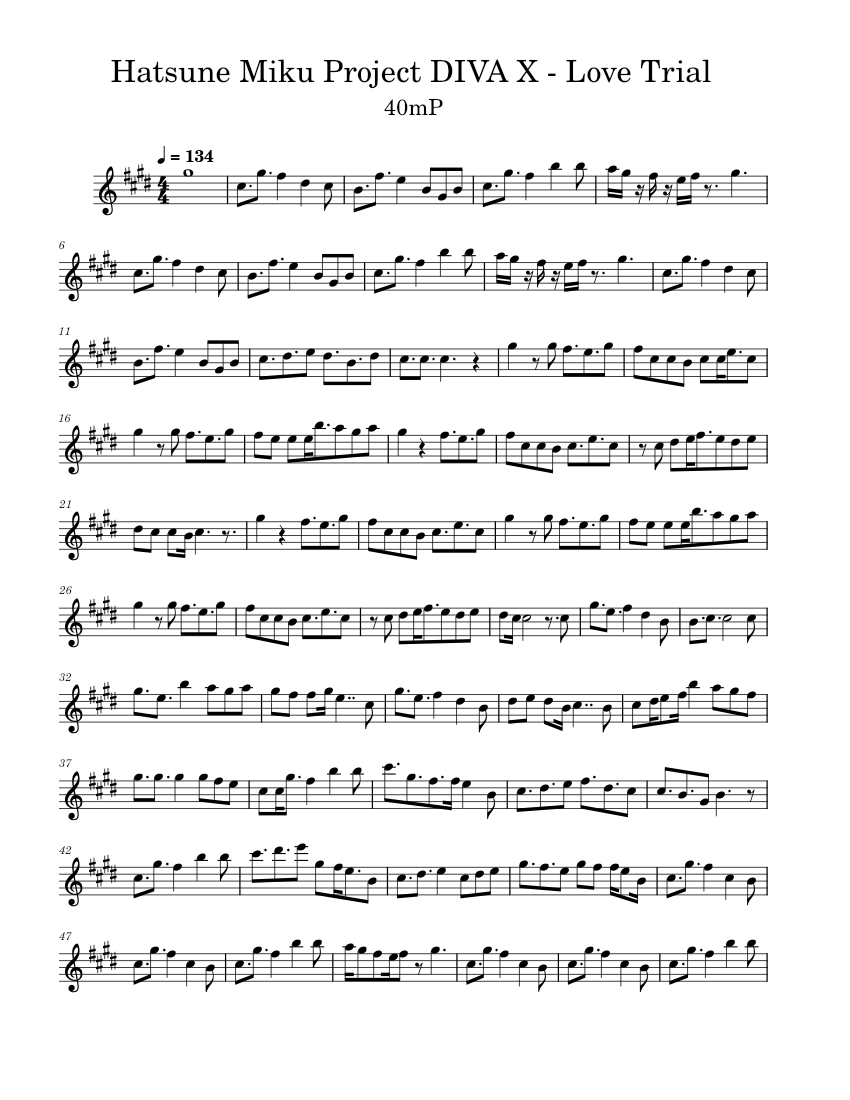 Hatsune Miku Project DIVA X - Love Trial Sheet Music for Flute (Solo ...
