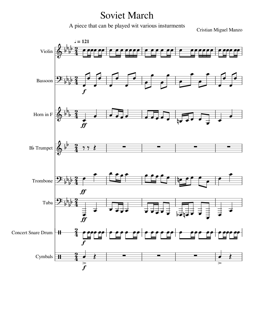 Soviet March Sheet Music for Trombone, Tuba, Bassoon, Trumpet in b-flat ...