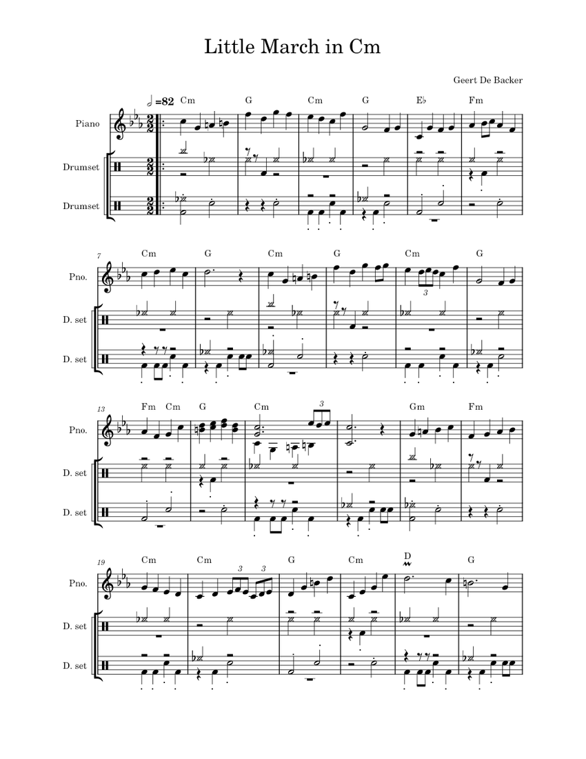 Little March in Cm - Geert De Backer Sheet music for Piano, Drum group ...