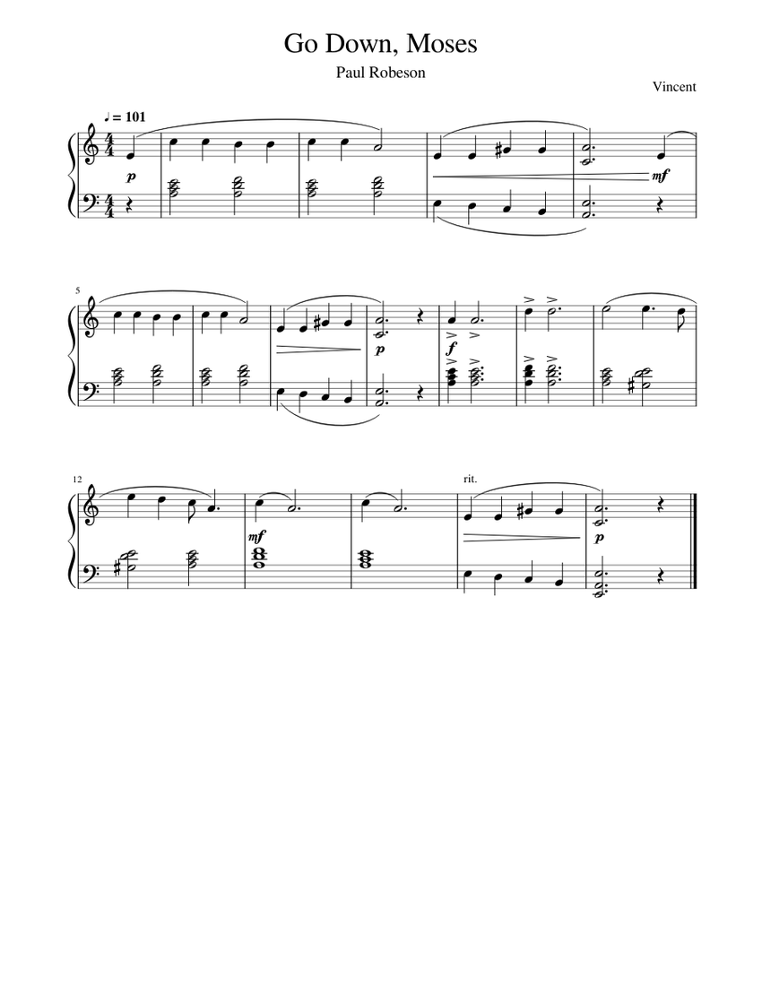 Go Down, Moses Sheet Music for Piano (Solo) Easy | MuseScore.com