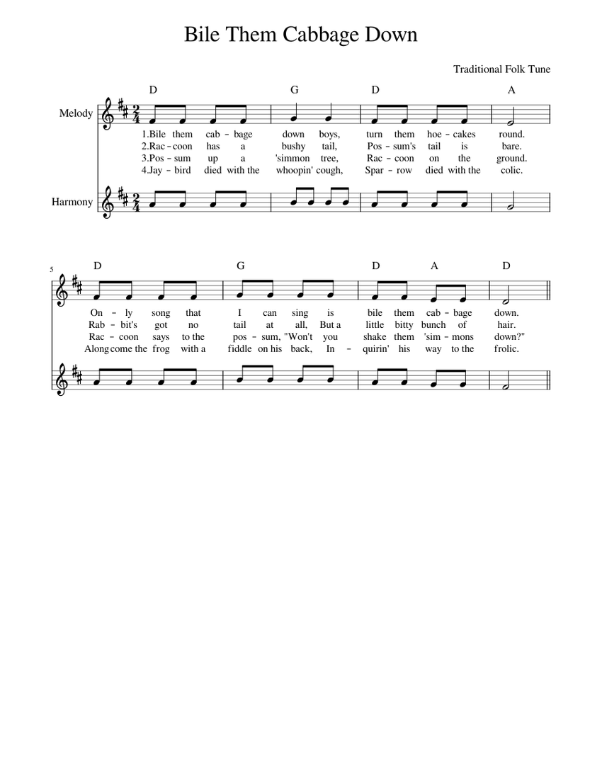 Traditional music - Bile Them Cabbage Down Sheet music for Piano (Piano ...