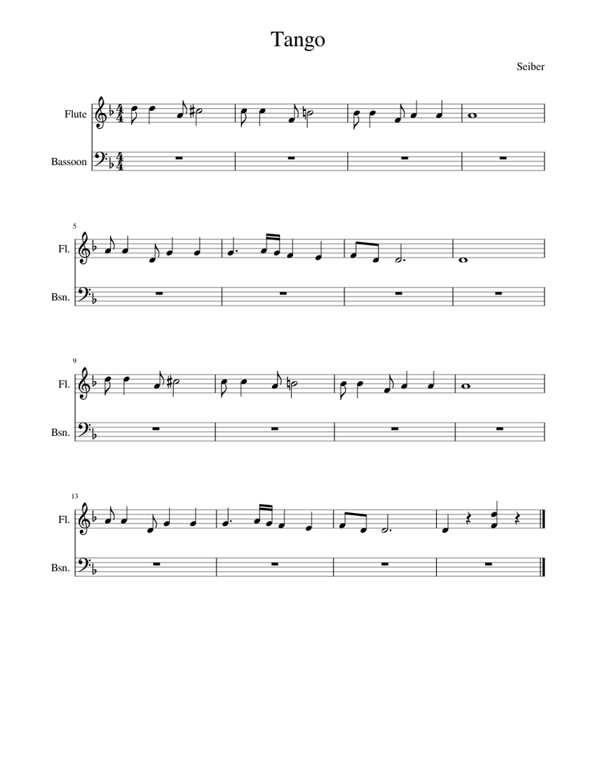 Tango Sheet Music for Flute, Bassoon (Woodwind Duet) | MuseScore.com