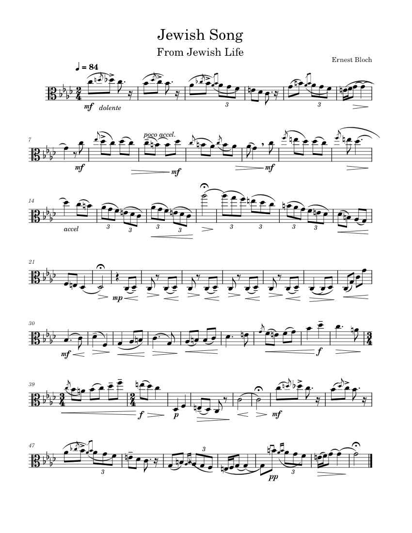 Jewish Song – Ernest Bloch Sheet Music for Viola (Solo) | MuseScore.com