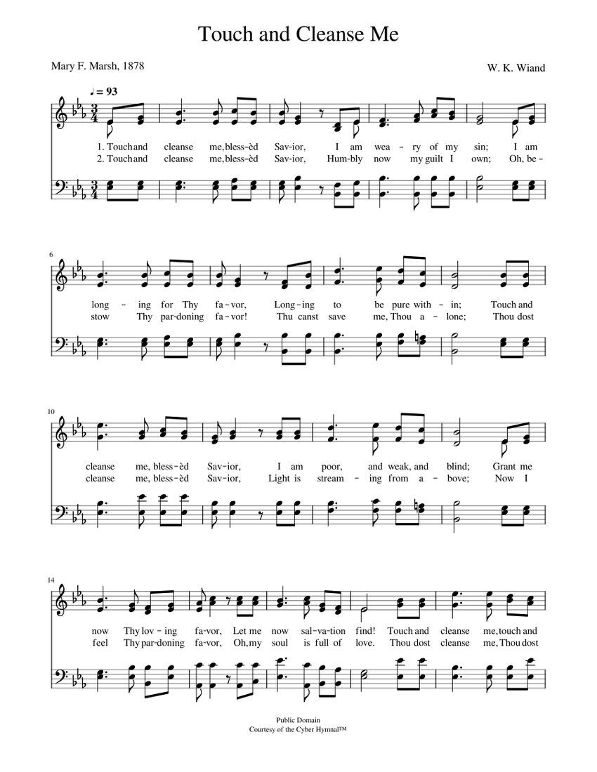 Touch and cleanse me - W. K. Wiand Sheet music for Piano (Piano Duo ...