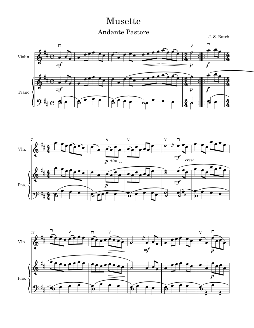Musette – Johann Sebastian Bach Musette Sheet music for Piano, Violin ...
