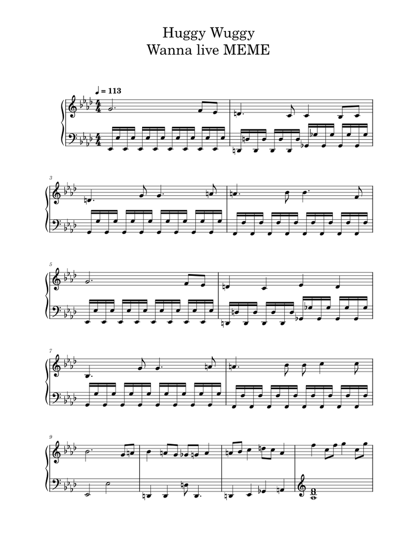 Huggy Wuggy - Wanna live MEME Sheet music for Piano (Solo) | Musescore.com