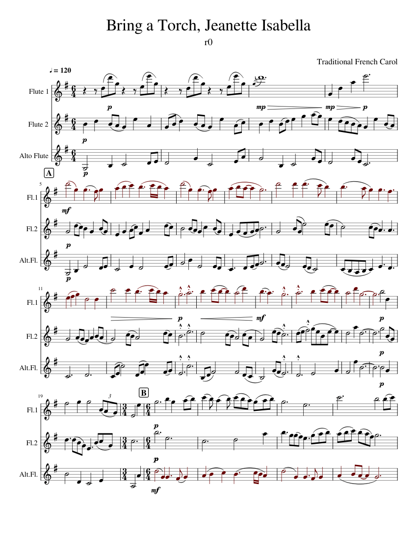 Bring a Torch, Jeanette Isabella flute-flute-alto flute r0 Sheet music ...