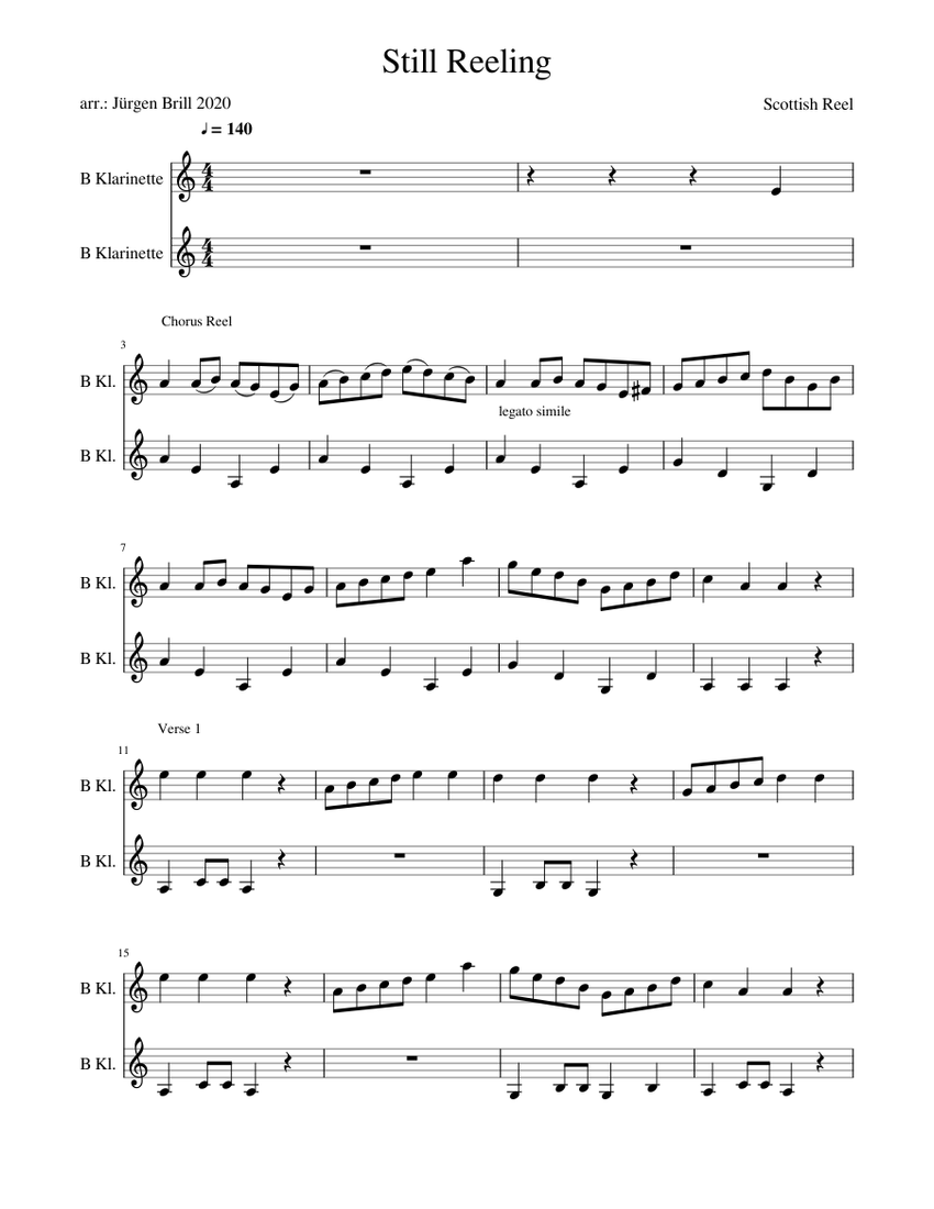 Still Reeling Sheet Music for Clarinet in b-flat (Woodwind Duet ...