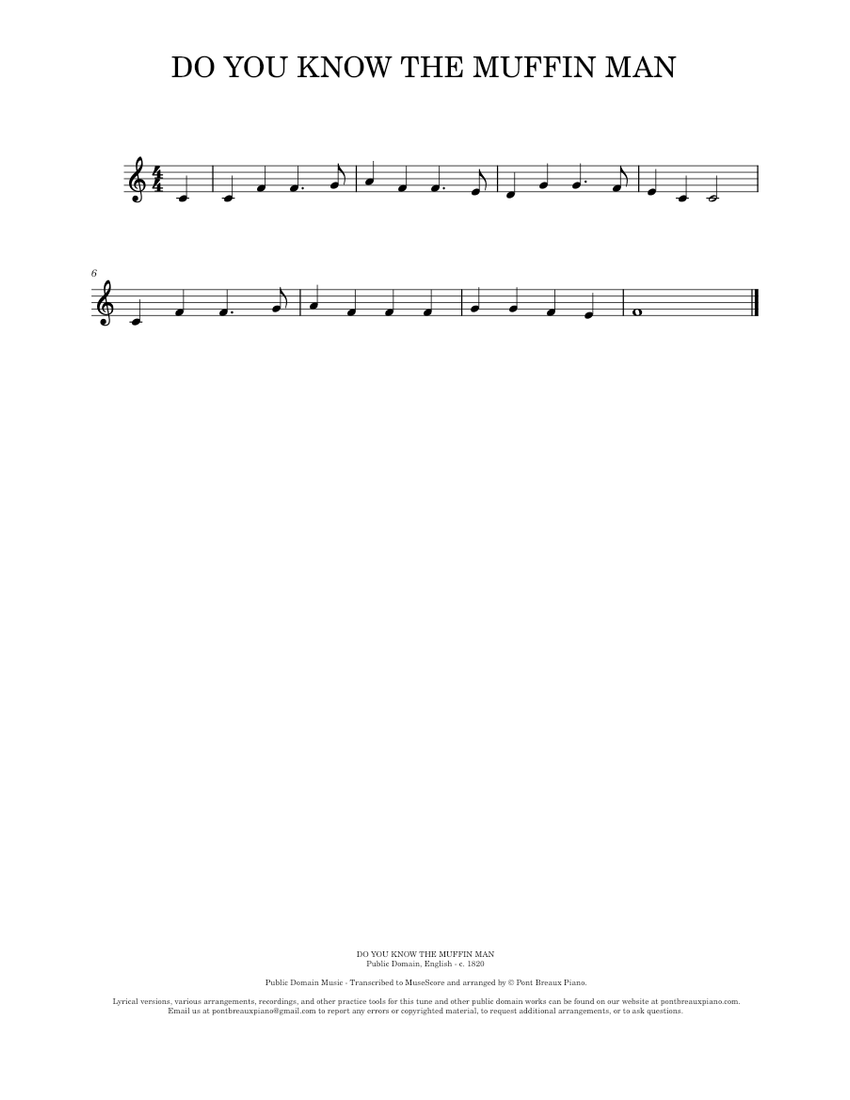DO YOU KNOW THE MUFFIN MAN – Trad. English Sheet music for Piano (Solo ...