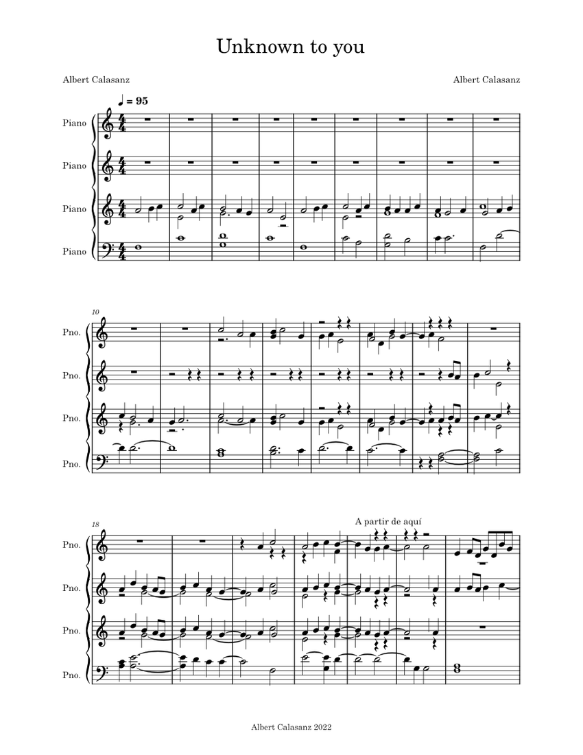 Unknown to you Sheet music for Piano (Mixed Quartet) | Musescore.com