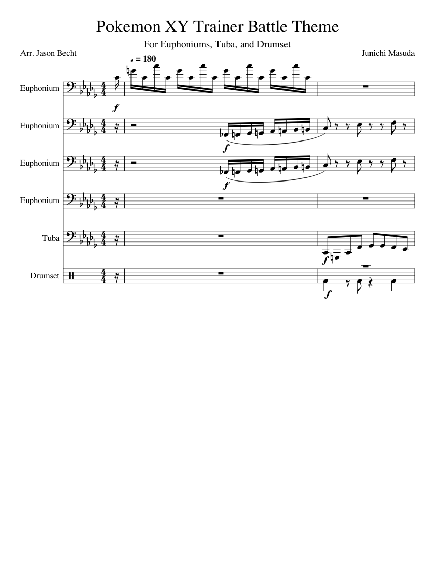 Pokemon XY Trainer Battle Theme Sheet music for Euphonium, Tuba, Drum ...