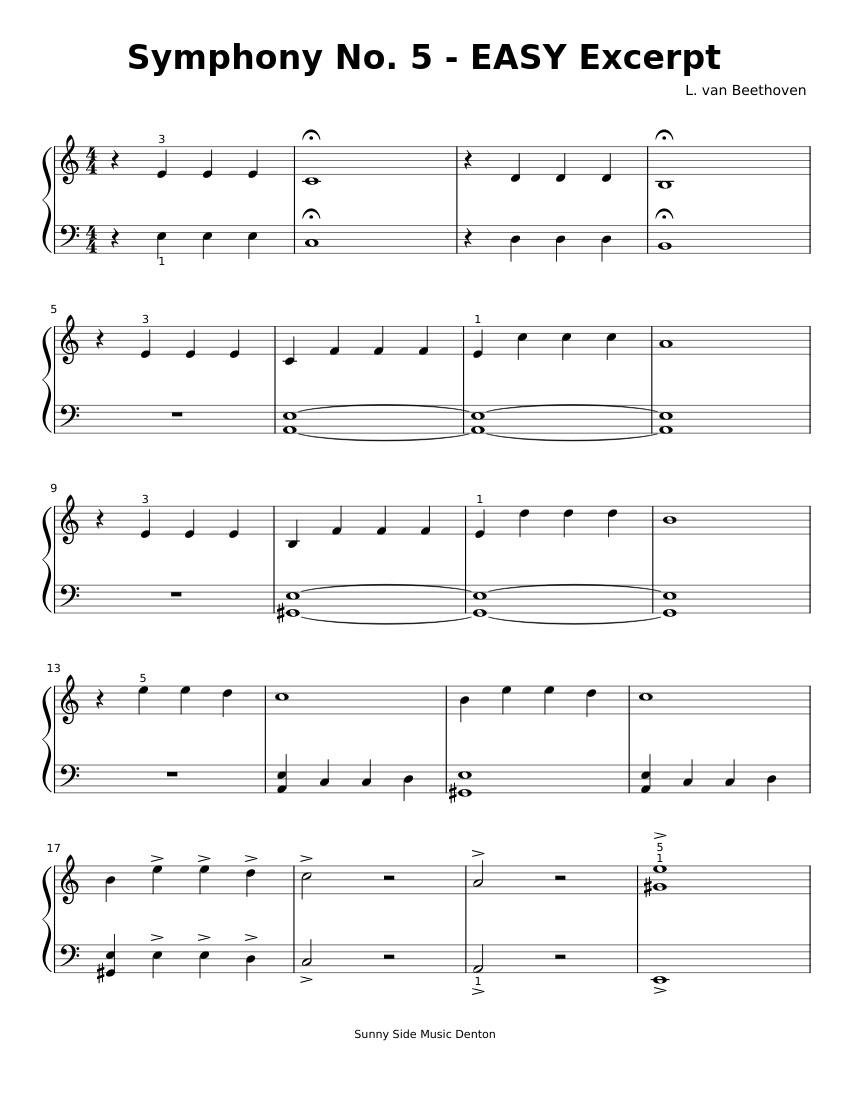 Symphony No. 5 by Beethoven (Easy) Sheet Music for Piano (Solo ...