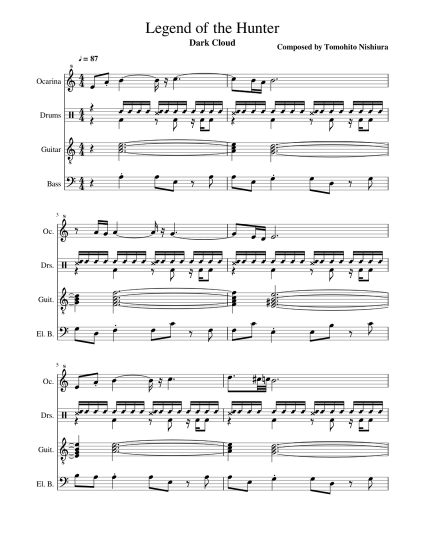 Legend of the Hunter - Alternate (Dark Cloud) Sheet music for Guitar ...