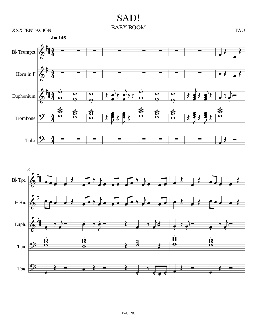 SAD! Sheet music for Trombone, Euphonium, Tuba, Trumpet in b-flat ...