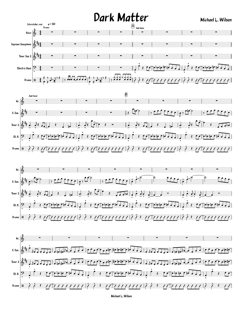 Dark Matter Sheet music for Vocals, Saxophone tenor, Bass guitar, Drum ...
