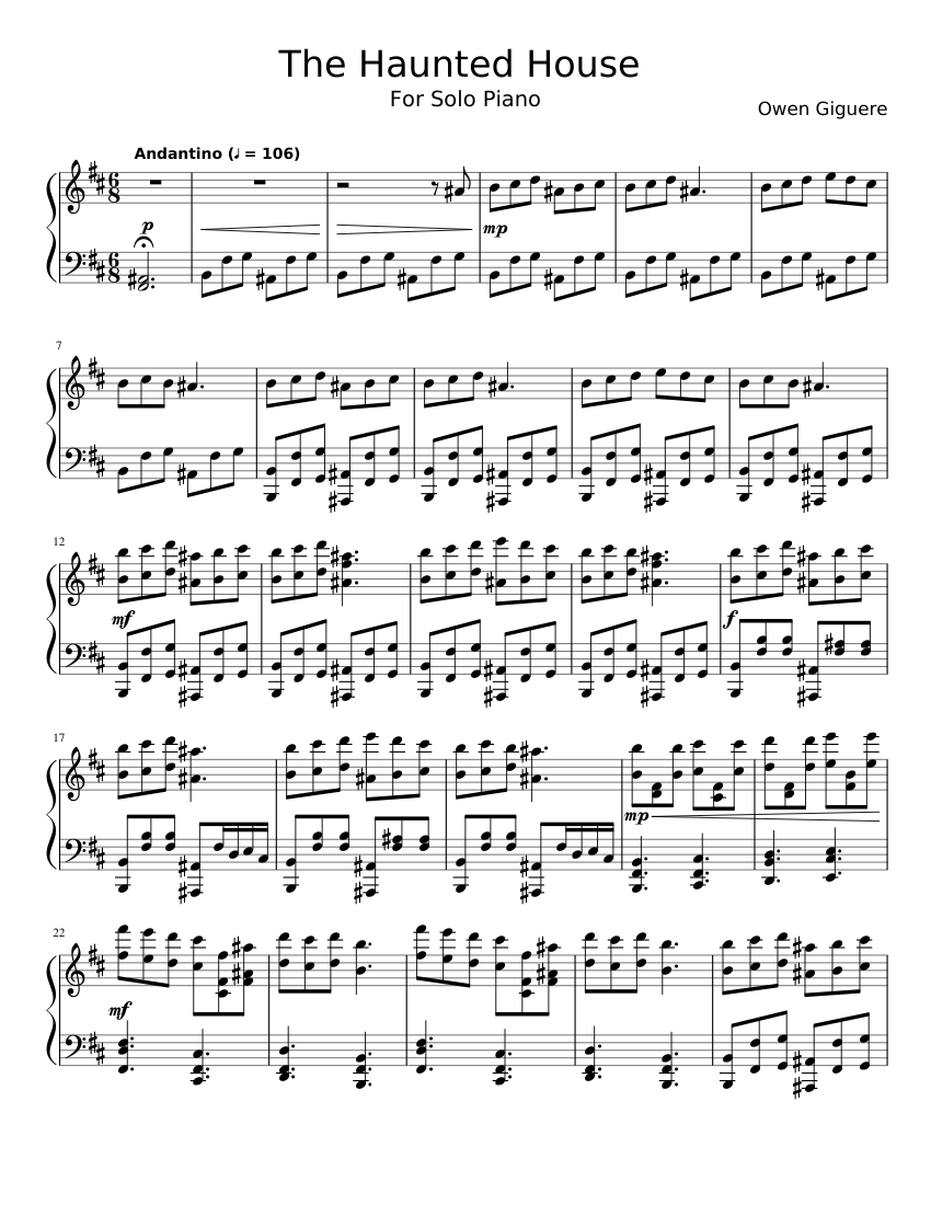 The Haunted House Sheet Music for Piano (Solo) | MuseScore.com