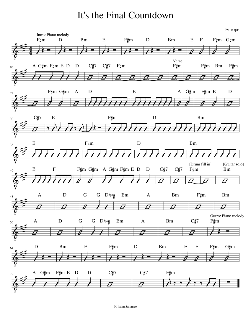 It's the Final Countdown Sheet Music for Guitar (Solo) | MuseScore.com