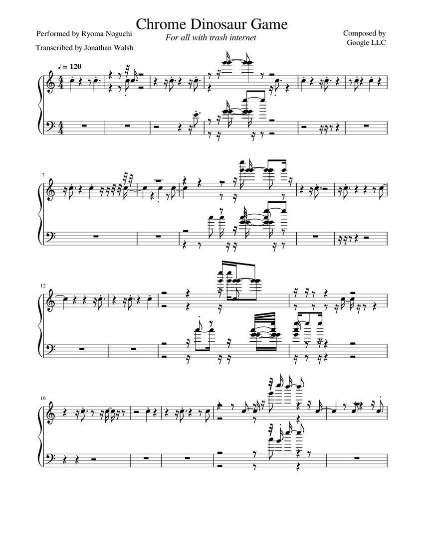 Chrome dinosaur game Sheet music for Synthesizer (Solo) | Musescore.com
