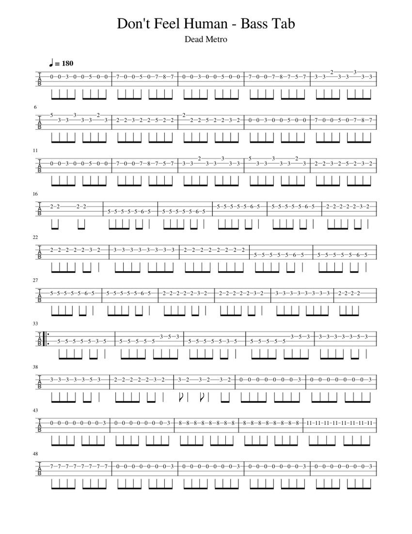 Don't Feel Human - Bass Tab Sheet music for Bass guitar (Solo ...