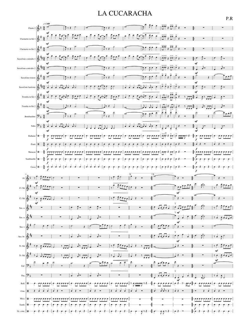 La Cucaracha Sheet Music for Euphonium, Tuba, Tambourine, Flute & more ...