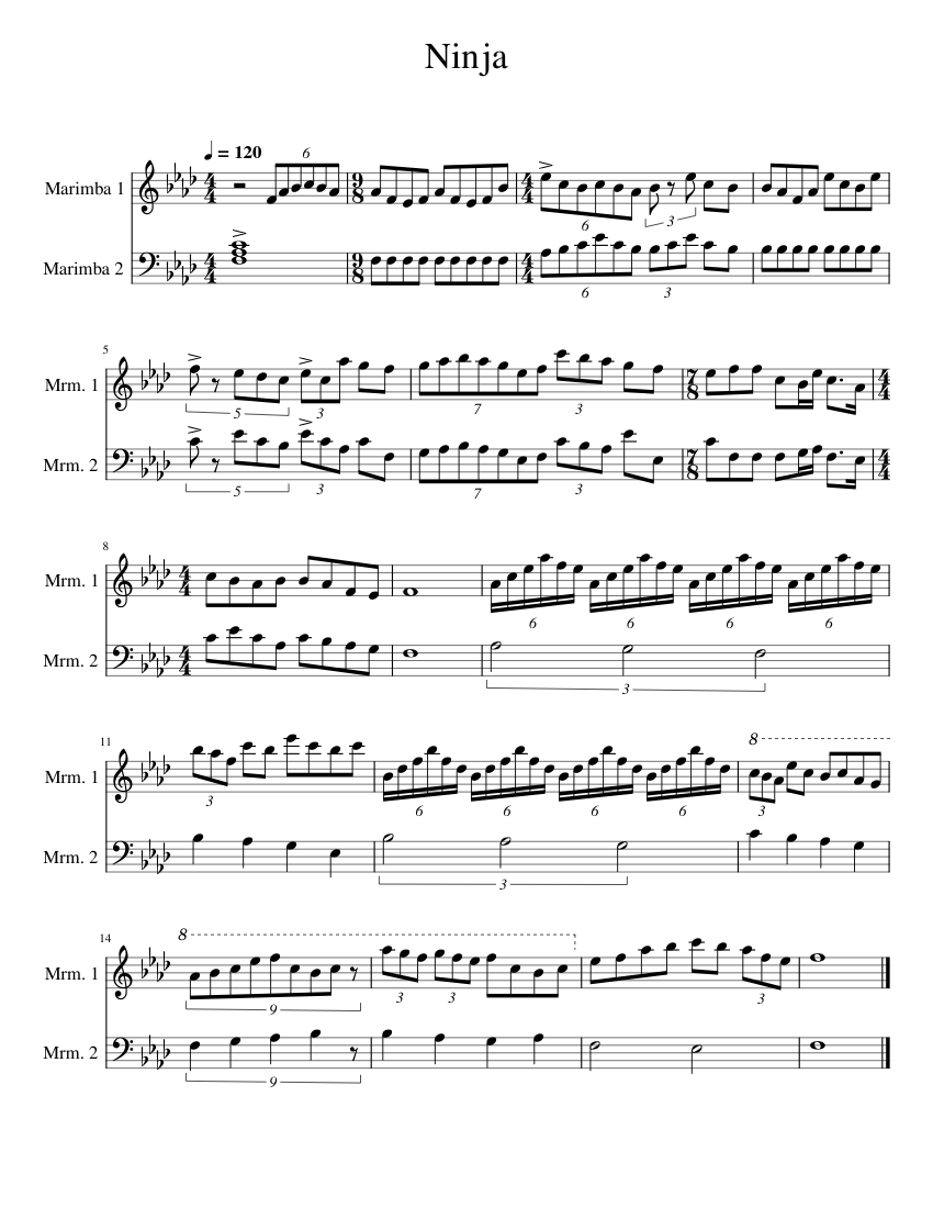 Ninja by Robert Longmire Sheet music for Marimba (Percussion Duet ...