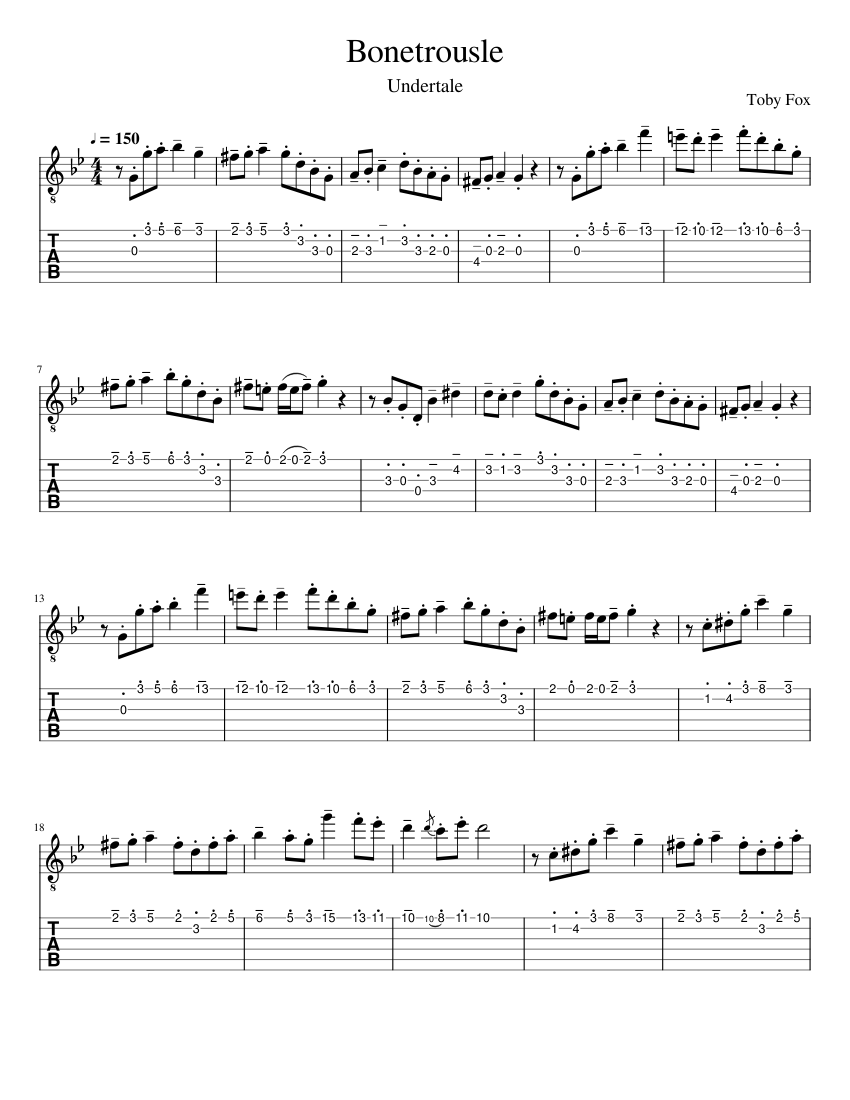 Bonetrousle - Guitar Sheet Music and Tab for Guitar (Solo) | MuseScore.com