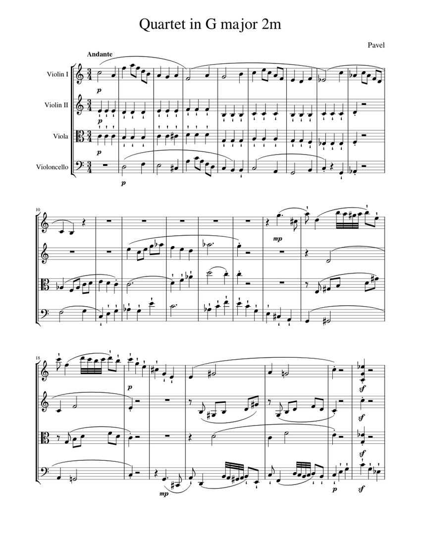 Quartet in G major 2m Sheet music for Violin, Viola, Cello (String ...
