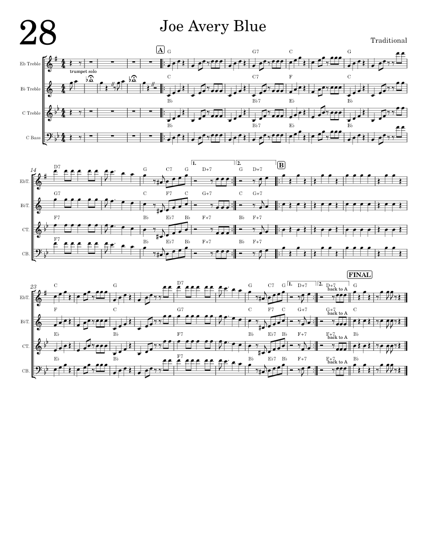 LEADSHEET Joe Avery Blues Sheet music for Trombone, Saxophone alto, Trumpet in b-flat ...