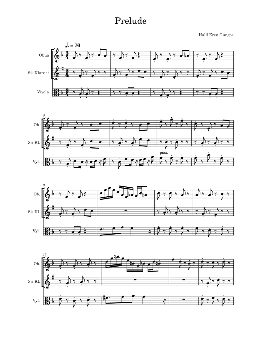 Prelude Sheet music for Oboe, Clarinet in b-flat, Viola (Mixed Ensemble ...