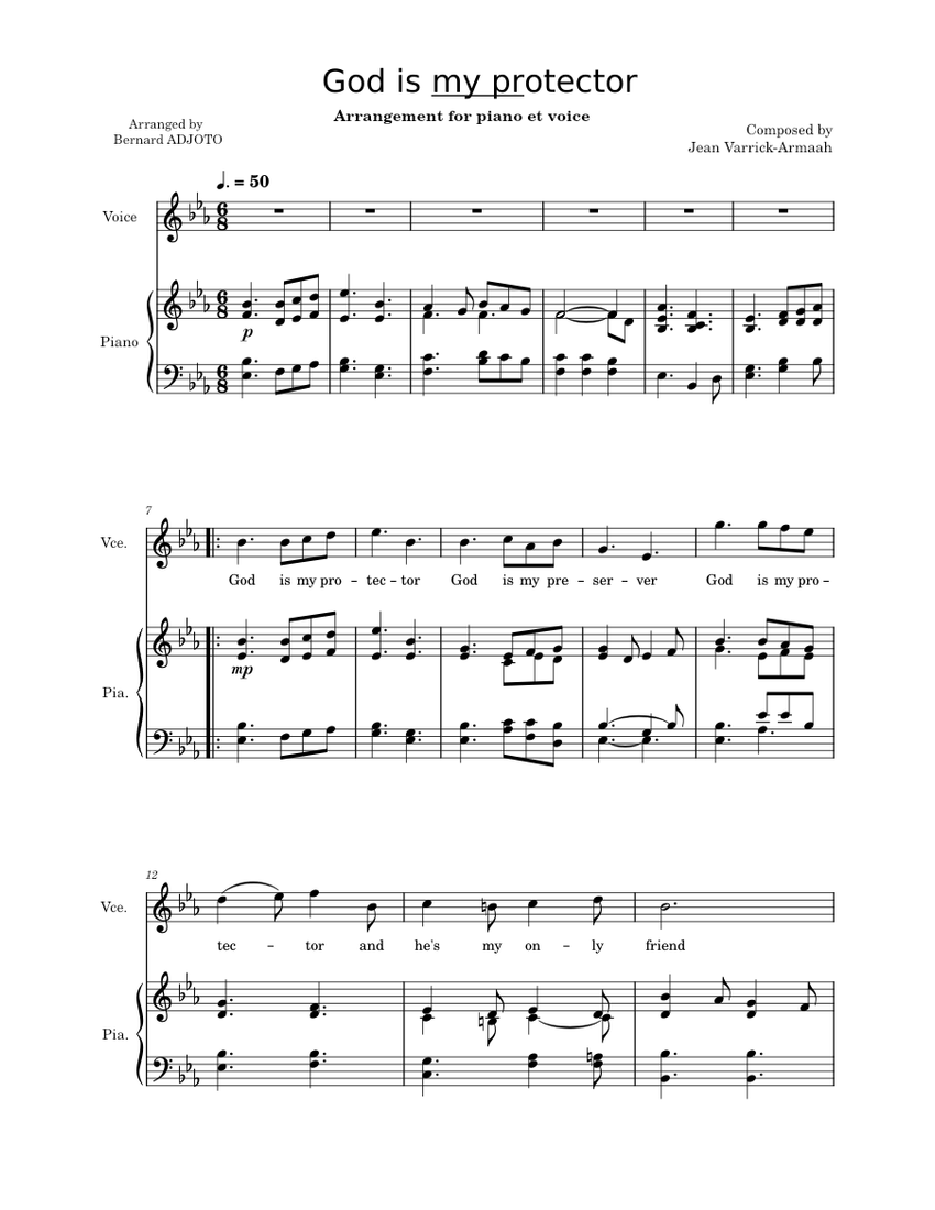 God is my protector Sheet Music for Piano, Vocals (Piano-Voice ...