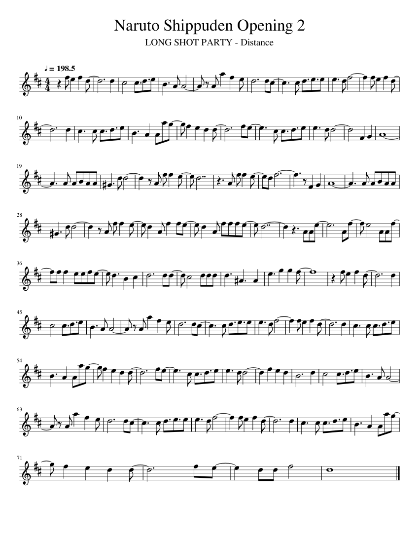 Naruto Shippuden Opening 2 Sheet Music for Flute (Solo) | MuseScore.com