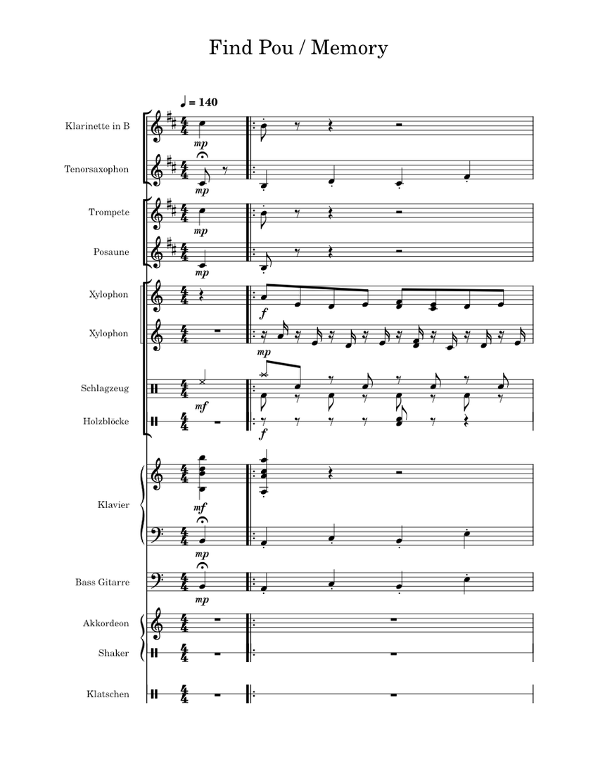 Find Pou / Memory – Pou - Sheet music for Piano, Trombone, Accordion ...