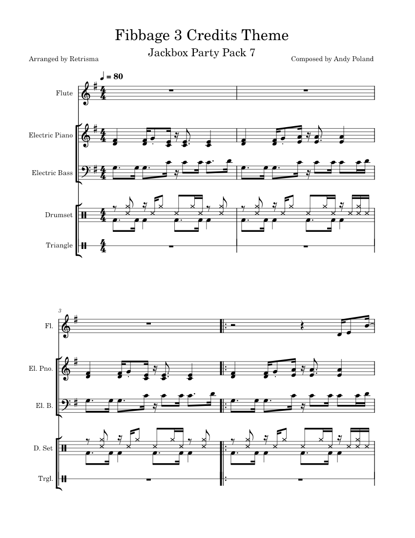 Fibbage 3 – Andy Poland Sheet Music for Piano, Flute, Bass guitar, Drum ...