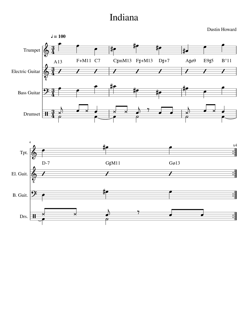 Indiana Sheet music for Guitar, Bass guitar, Drum group, Trumpet other ...
