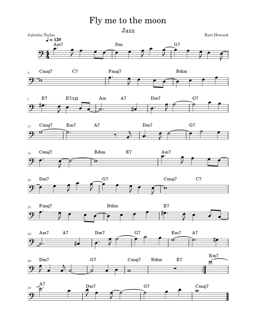 Fly me to the moon - Clave de fa Sheet Music for Trombone (Solo ...