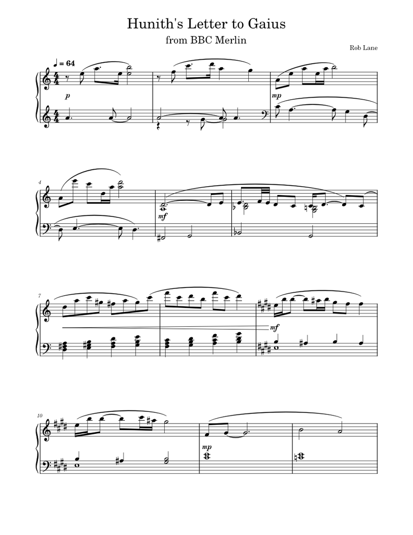 Hunith's Letter to Gaius - BBC Merlin Sheet music for Piano (Solo) Easy ...